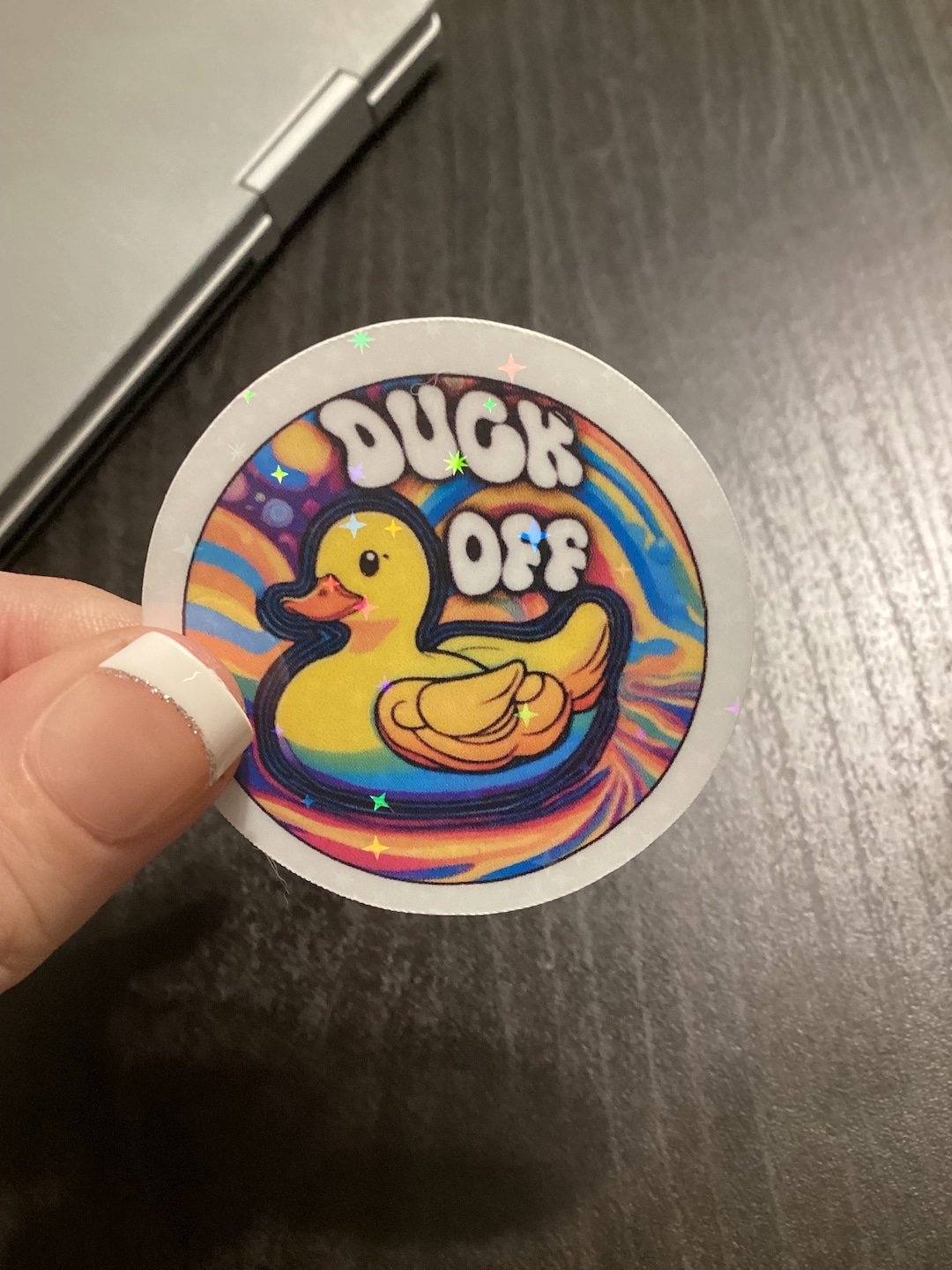 Psychedelic Duck duck Off Waterproof Vinyl Sticker, Laptop Decal, Water ...