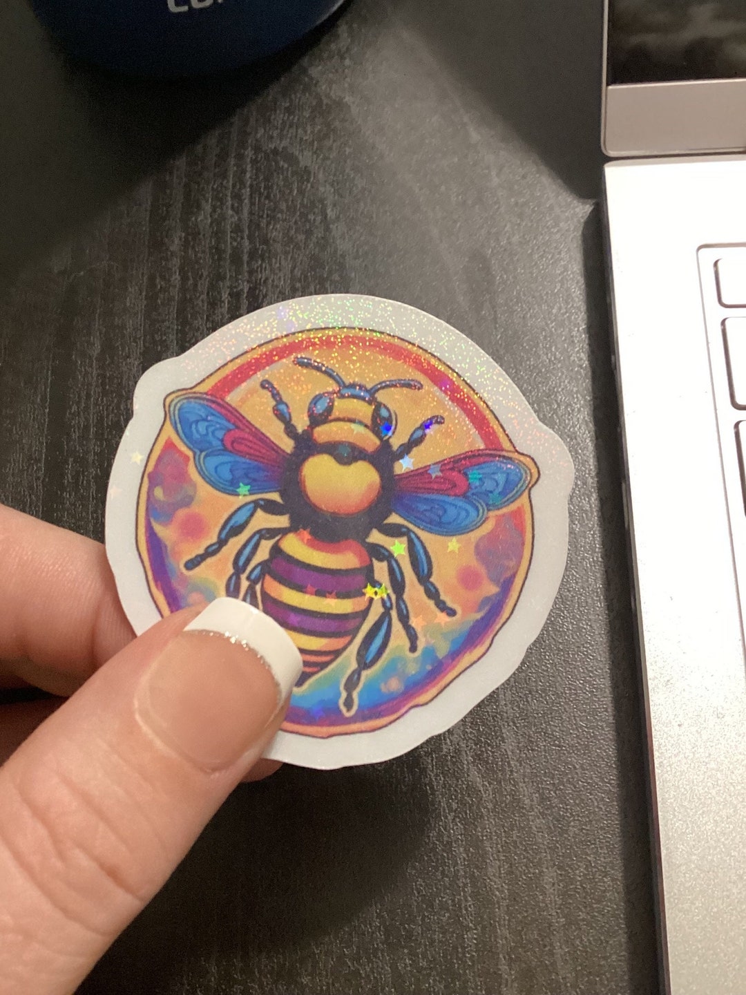 Psychedelic Bee Waterproof Vinyl Sticker, Laptop Decal, Water Bottle ...