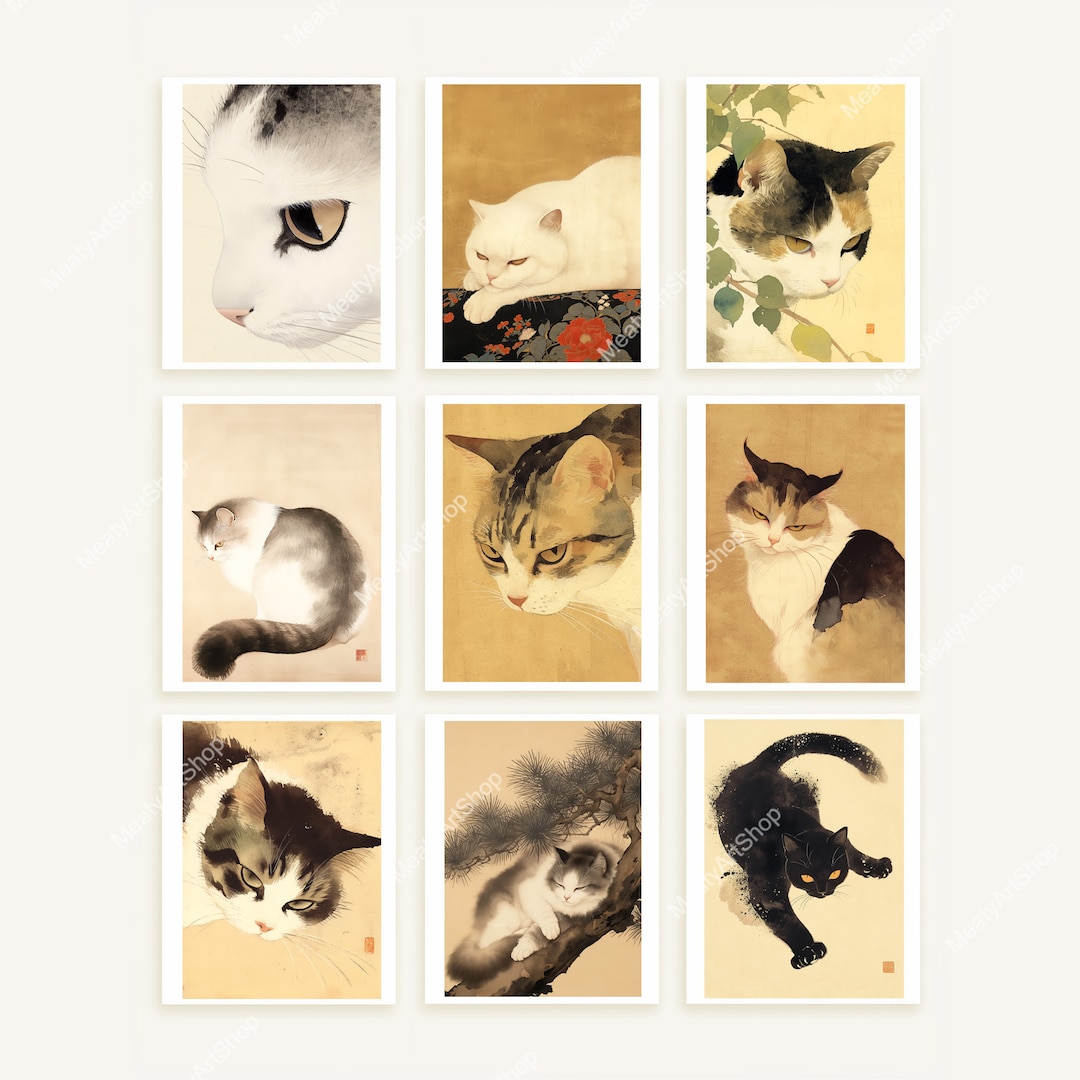Japanese Vintage Cat Postcards, Cat Art Prints, Vintage Art, Cat Lover ...