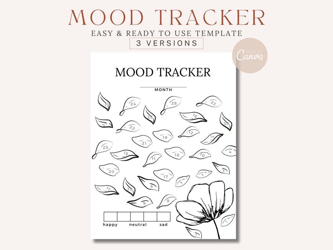 Flower Mood Tracker, A5 Journal Page, Mood Journal, Daily Mood Tracker ...