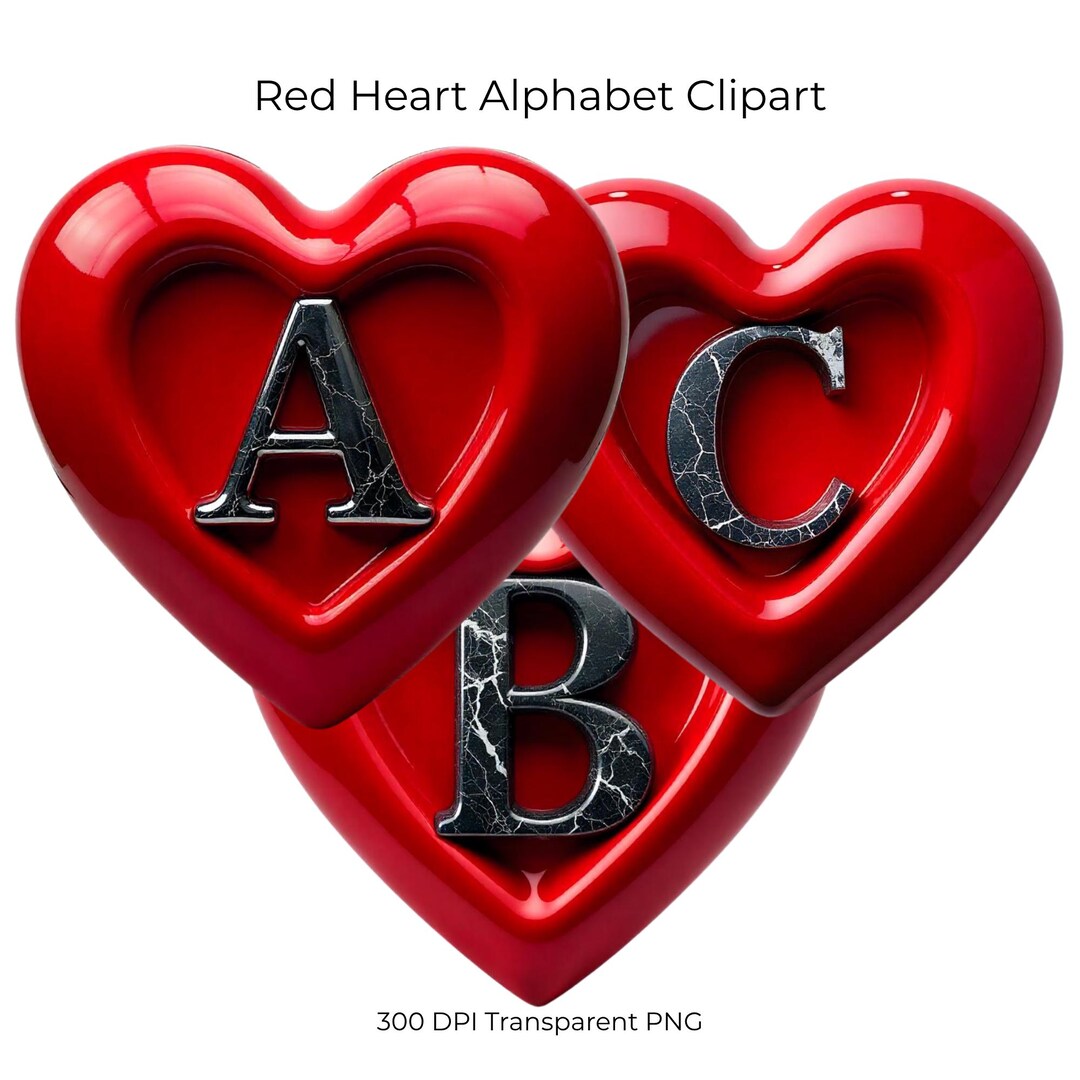 A-Z Letter Bundle | Red Heart Alphabet Clipart | 300 DPI Transparent ...