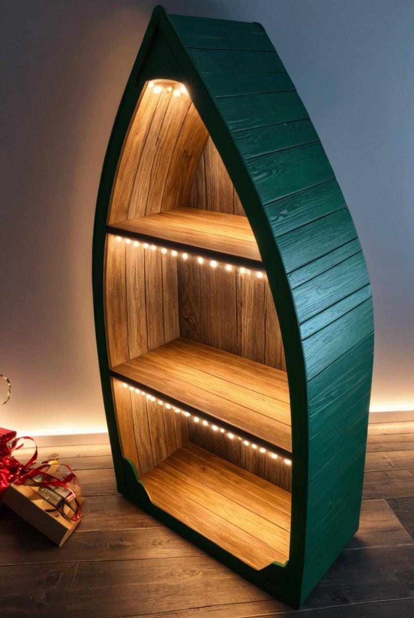Boat Bookcase Shelves Wood Shelving Unit Display Stand Garage Storage ...