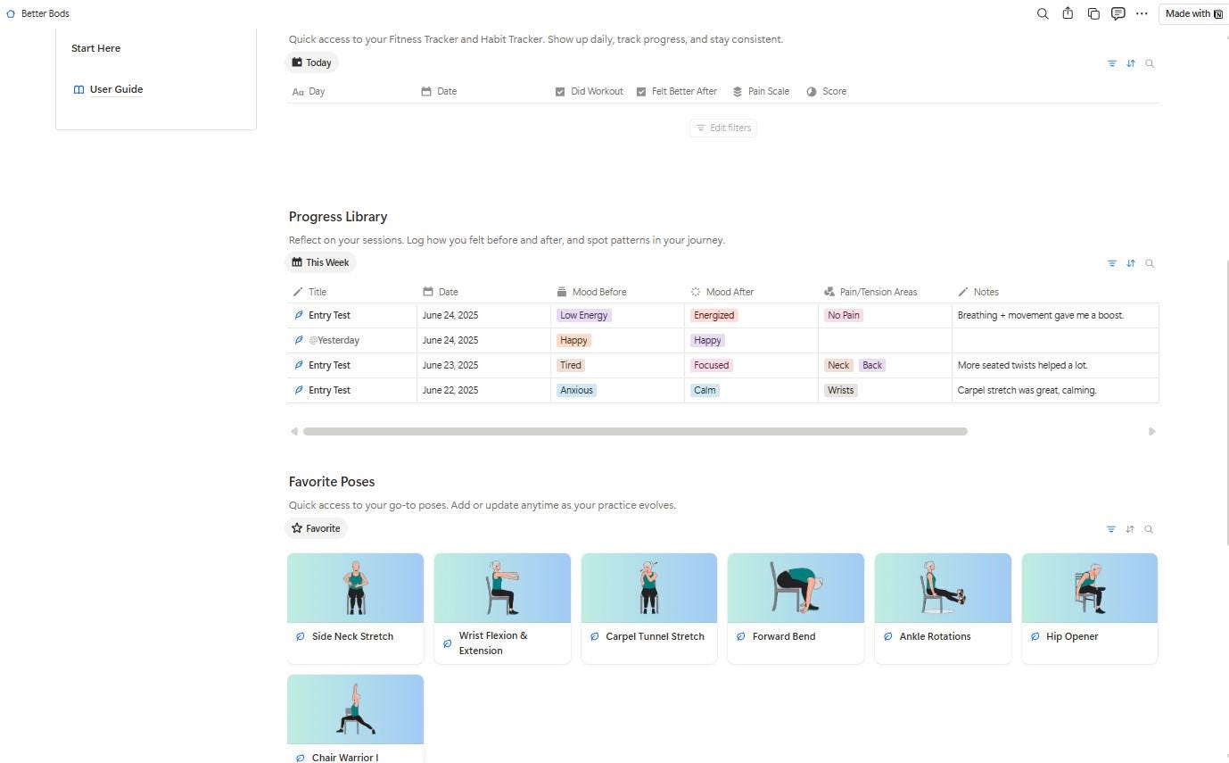 Notion Chair Yoga Workout Planner Editable Template Fitness Daily ...