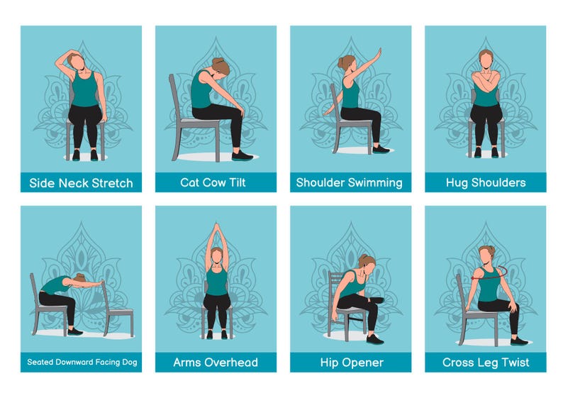 24 Chair Yoga Pose for Beginners Flashcard Card Sauna Stretch Chart 30 ...