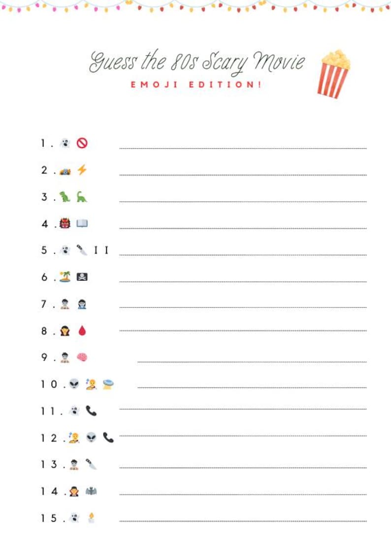 80s Horror Emoji Movie Quiz Party Game Eighties Pictionary Picture ...