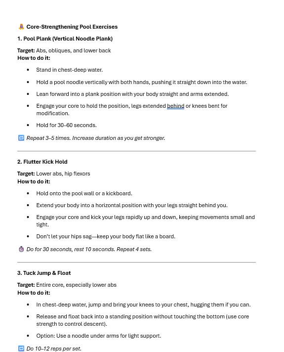 10 Core Strengthening Water Aerobics Exercises for Stretches Pdfs Deep ...