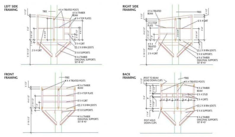 DIY Tree Deck Plans for Fort Shelter Terrace Stand Treehouse Deer Blind ...