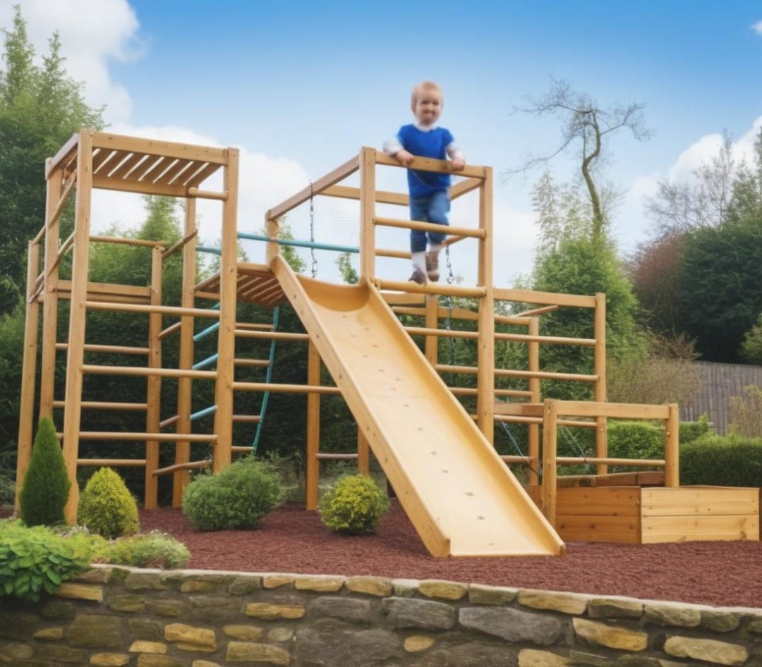 3 DIY Jungle Gym Climbing Frame Set Around Tree Slide Playhouse Outdoor ...
