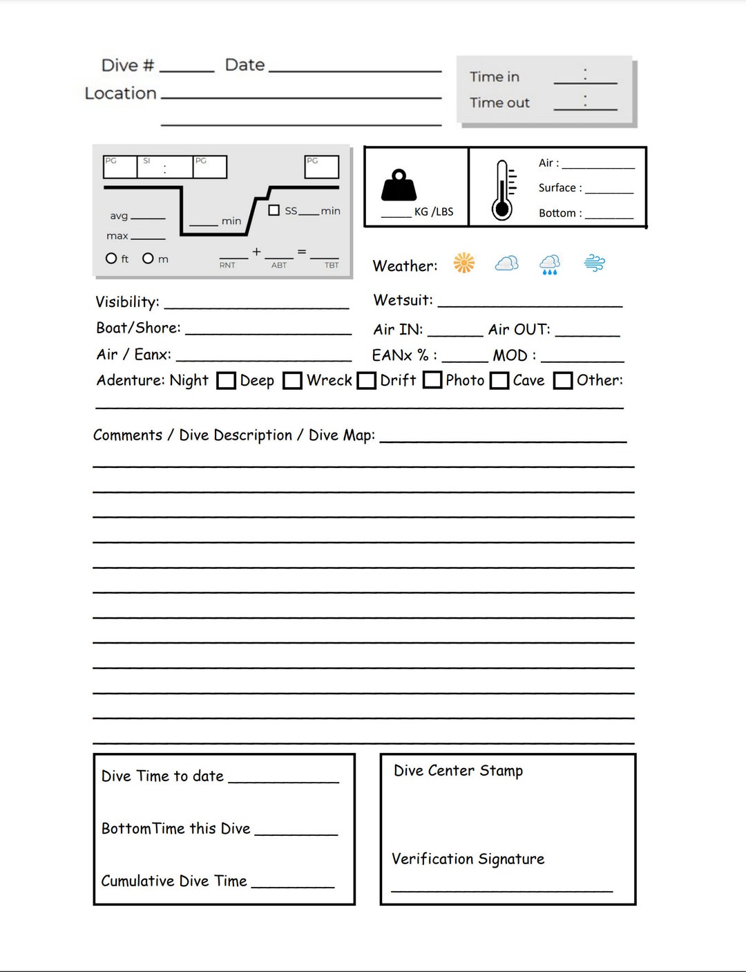 Scuba Diving Log Sheet Scuba Diving Printable Instant Download - Etsy
