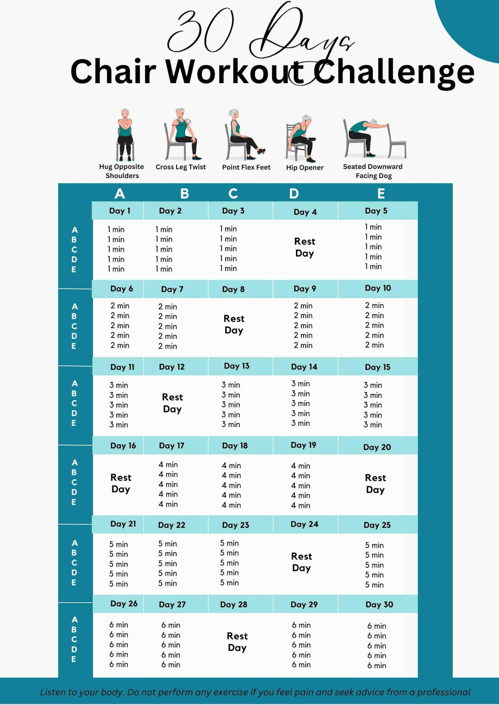24 Chair Yoga Pose for Beginners Flashcard Card Sauna Stretch Chart 30 ...