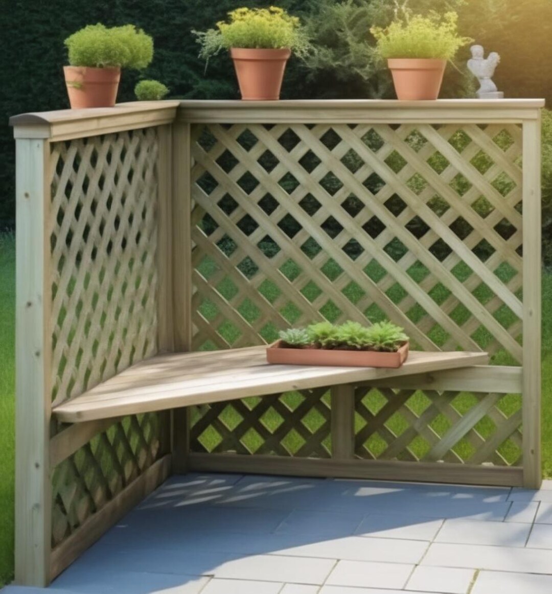DIY Gazebo Corner Seat Trellis Bench Plans Outdoor Cedar Lattice ...