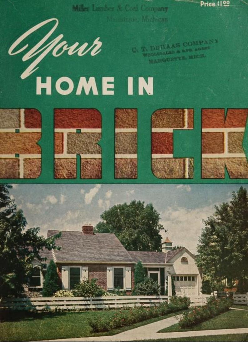1940s Brick Home Design Bundle Home Vintage Floor Plans House Garage ...