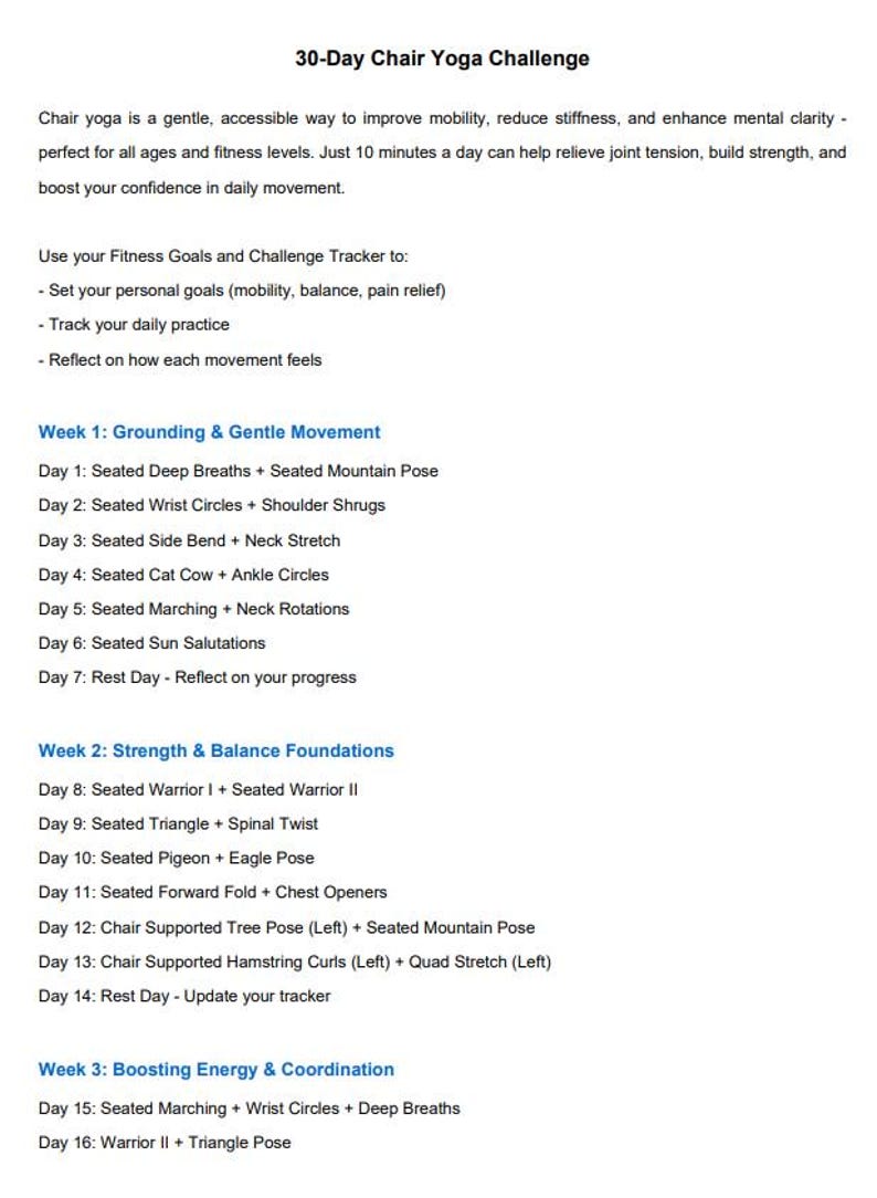 30 Chair Yoga for Beginners With Poses Videos Seniors Balance 30 Day ...