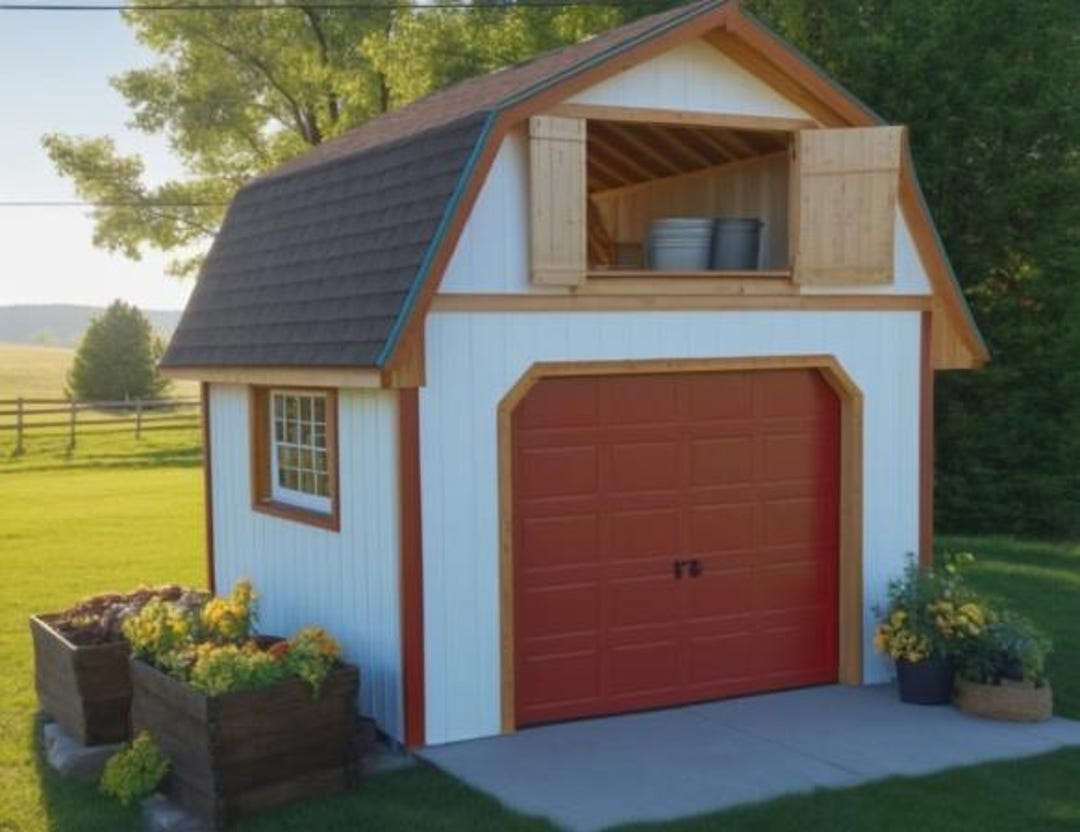 DIY 12x12 Ft Gambrel Barn Shed 2 Story Garage Outdoor Shed Shelter Loft ...