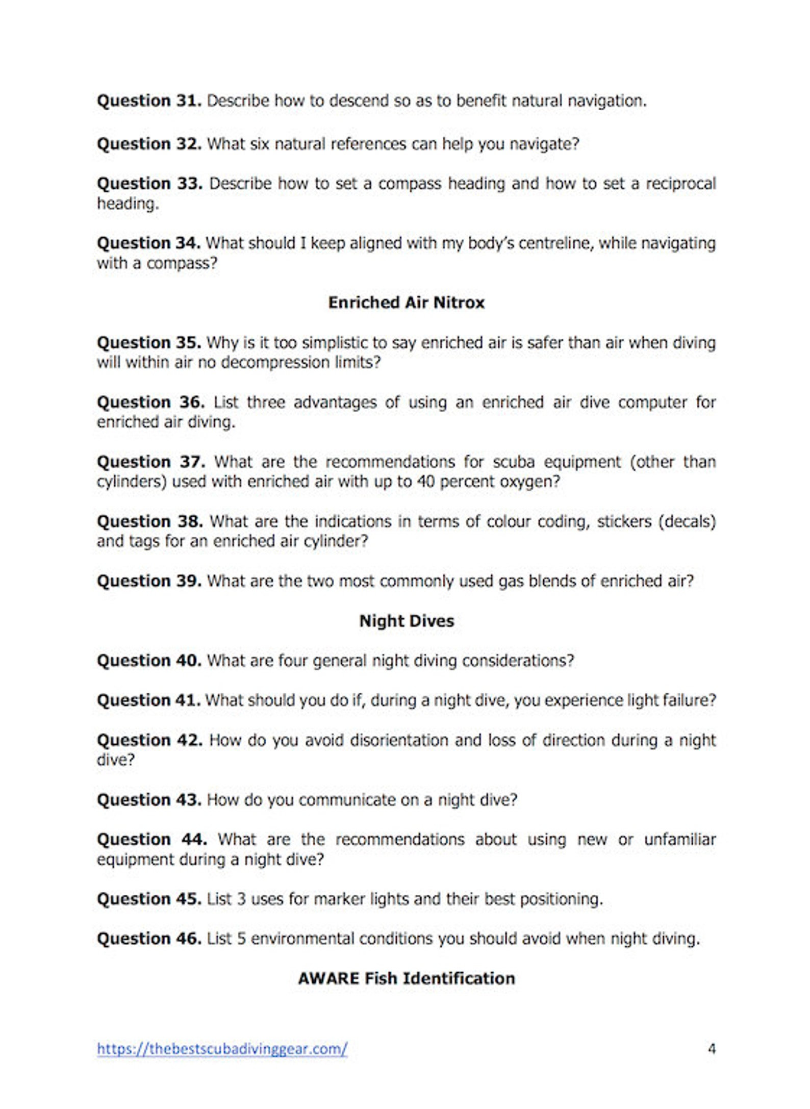 64 PADI Practise Advanced Open Water Diver Certification Practise Mock ...