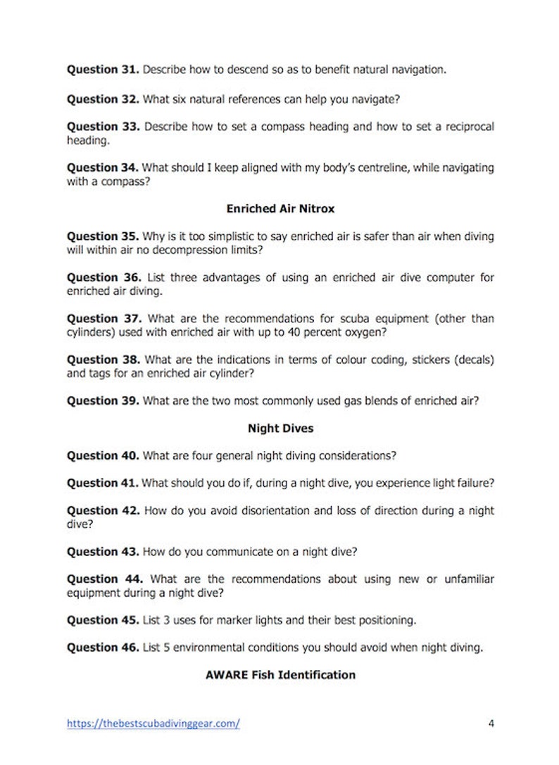 64 PADI Practise Advanced Open Water Diver Certification Practise Mock ...