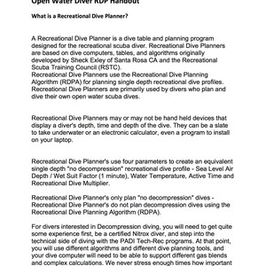 Recreational Diver Planner PADI Handout With Practise Mock Exam Test Q ...
