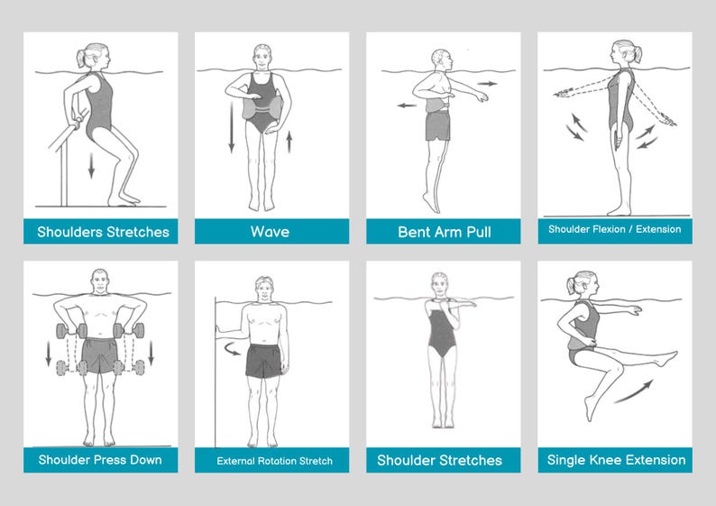 24 Water Aerobics Exercises Cards Stretches Water Aqua Aquatic Fitness ...