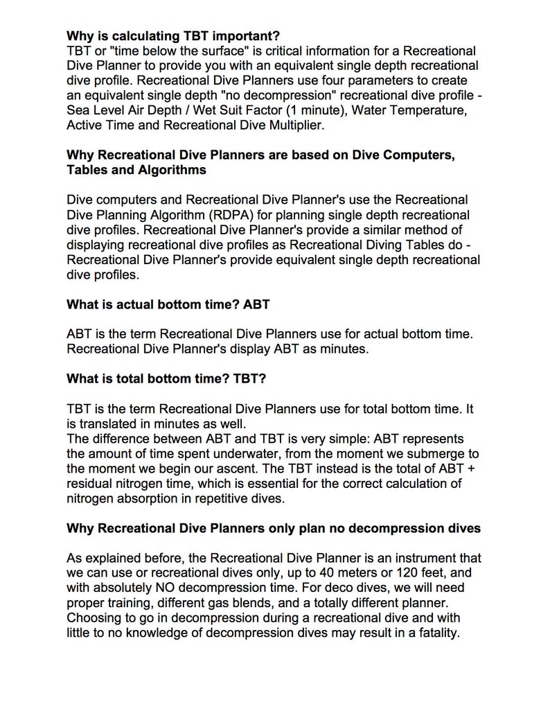 Recreational Diver Planner PADI Handout With Practise Mock Exam Test Q ...