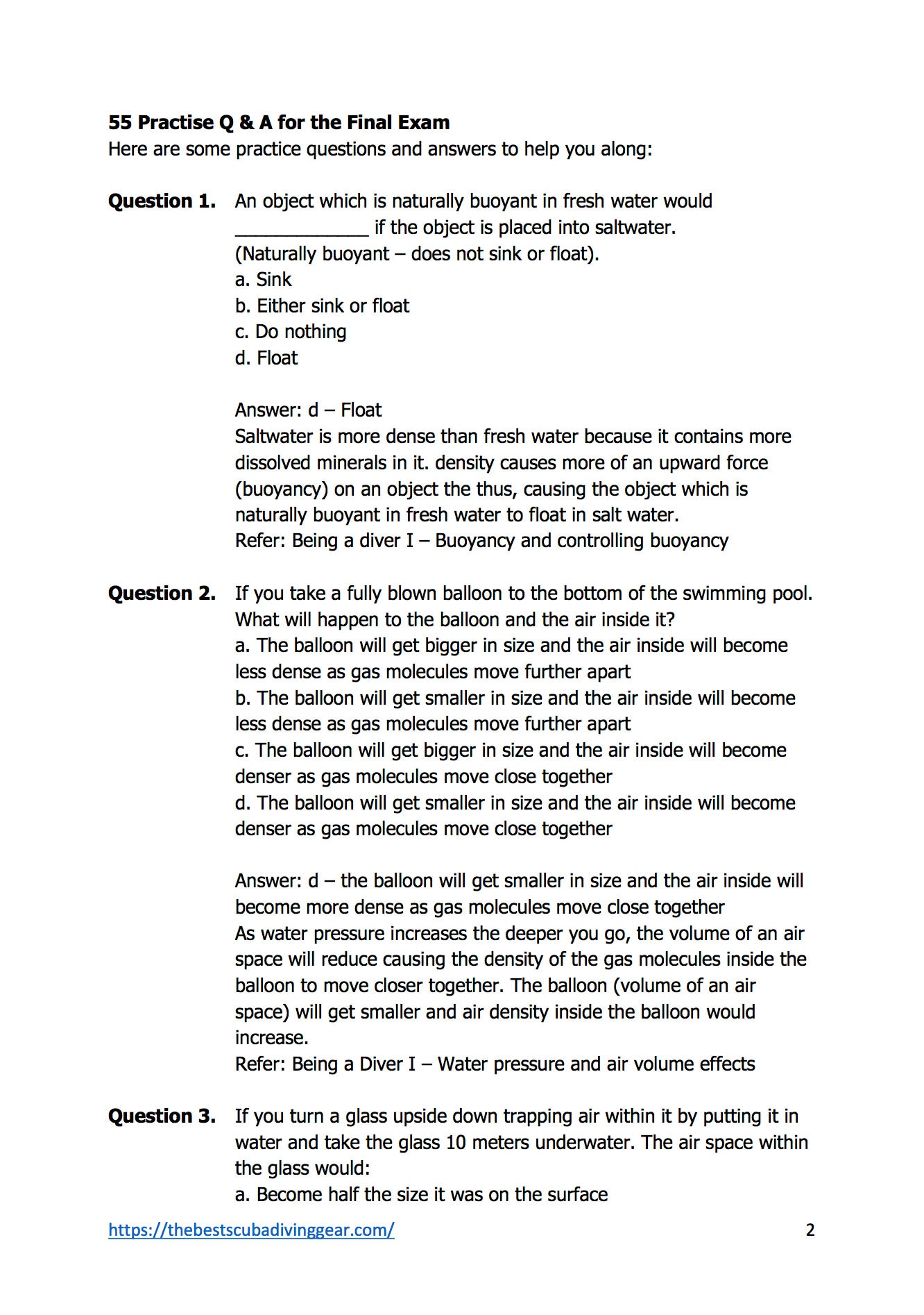 PADI Open Water Diver Certification Practise Mock Exam Test With ...