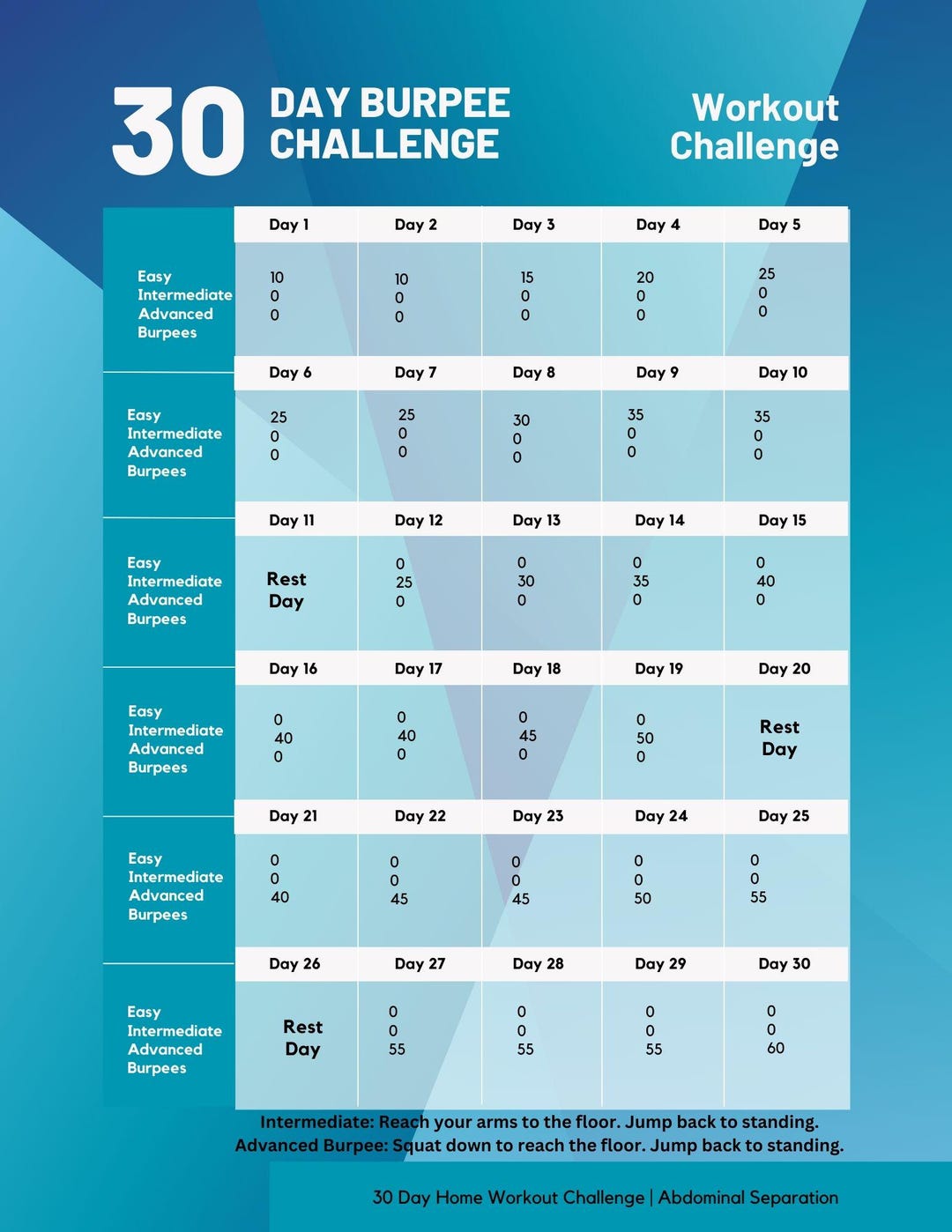 30 Day Burpee Challenge Squat Thrust Workout Strength Training ...