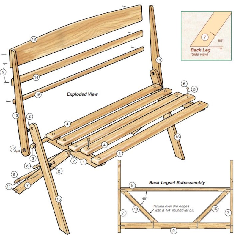 DIY Folding Chair Collapsible Chair Plans Outdoor Furniture Plus Bench ...