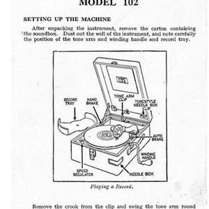 HMV 102 Portable Gramophone Instruction Leaflet Phonograph Installation ...