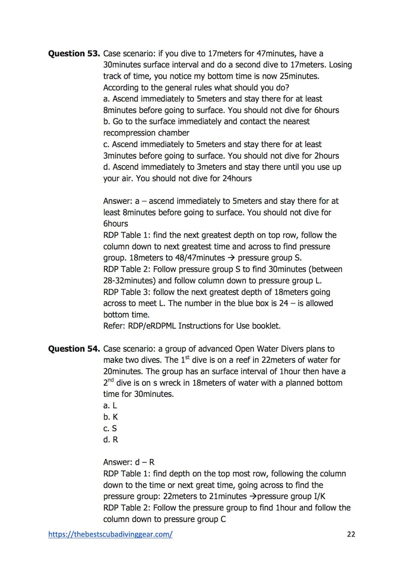 PADI Open Water Diver Certification Practise Mock Exam Test With ...