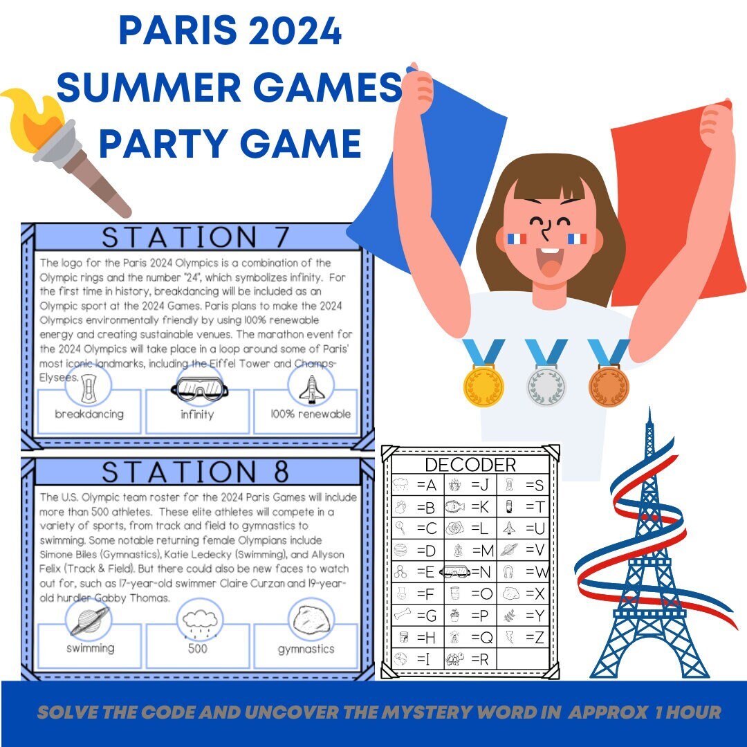 Paris France 2024 Summer Games Party Game Print & Play Codebreaker ...