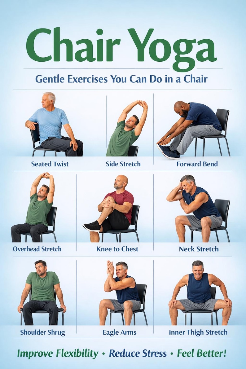 Chair Yoga Exercise Guide for Men Beginners Seniors Home Balance ...