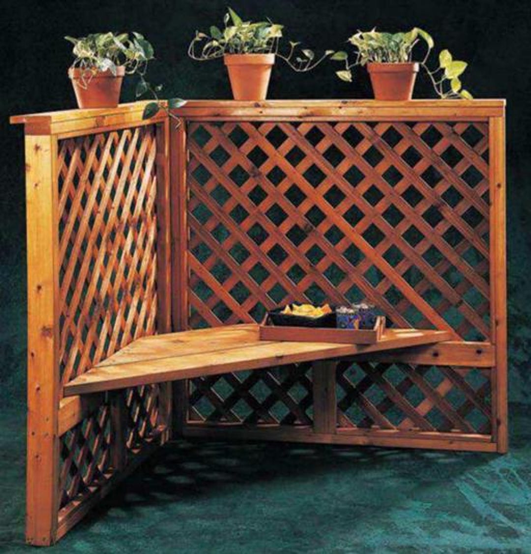 DIY Gazebo Corner Seat Trellis Bench Plans Outdoor Cedar Lattice ...