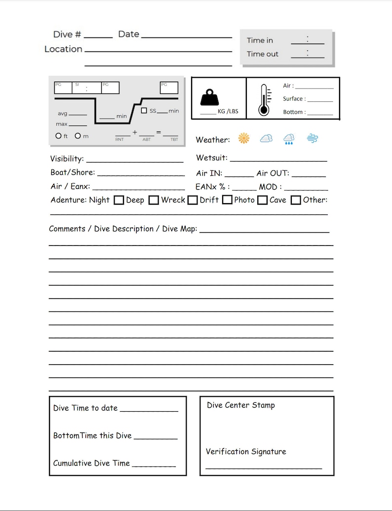Scuba Diving Log Sheet Scuba Open Water Diver Resource Diving Journal ...