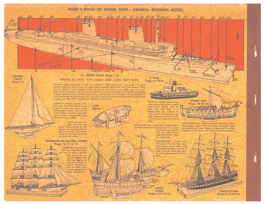 7 DIY Rigbys Book of Paper Model Ships Wooden Boat SS United States ...