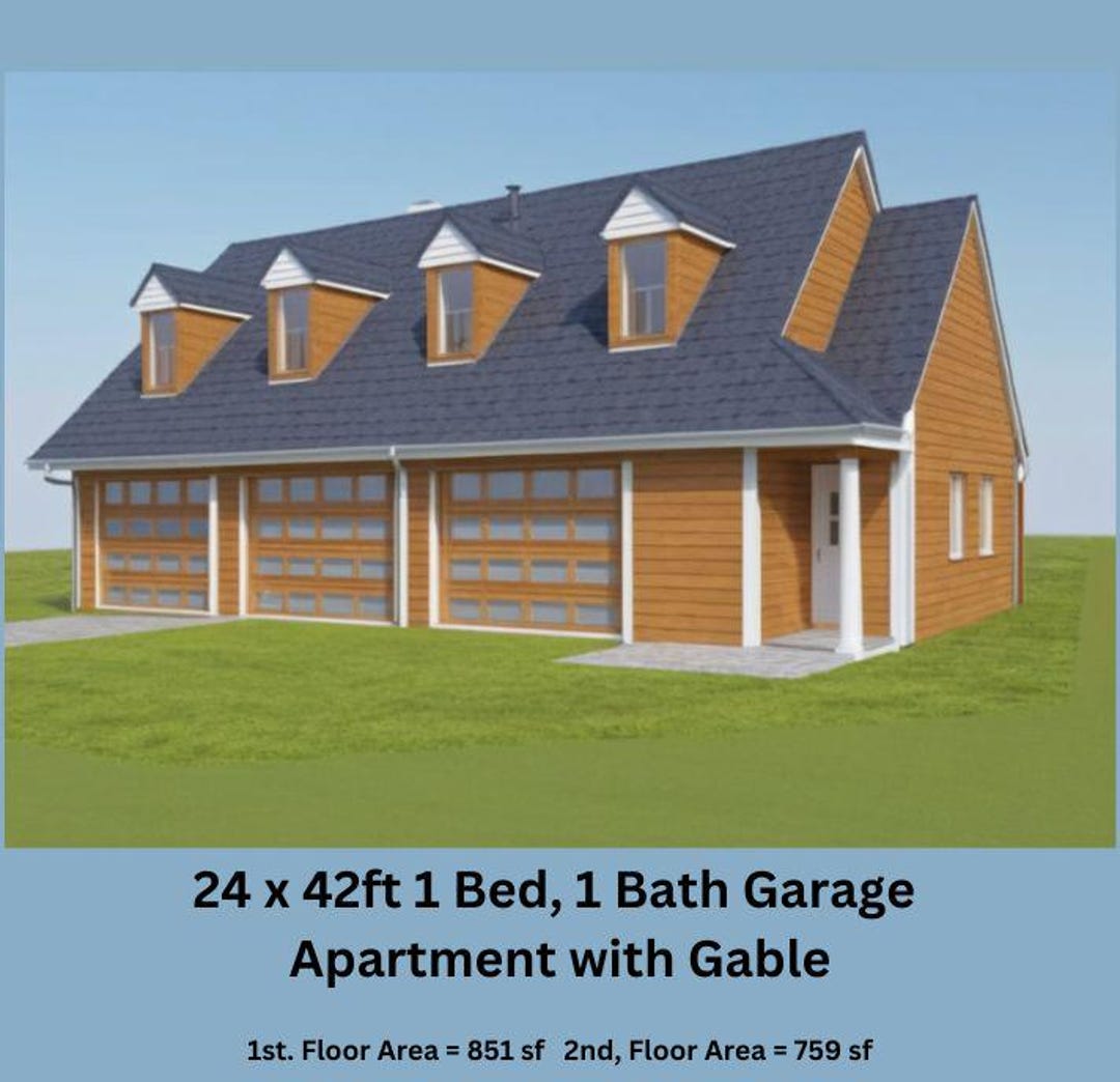 24x31ft 24x42ft 1 Bed, 1 Bath 3 Car Garage Two Story Apartment Saltbox ...