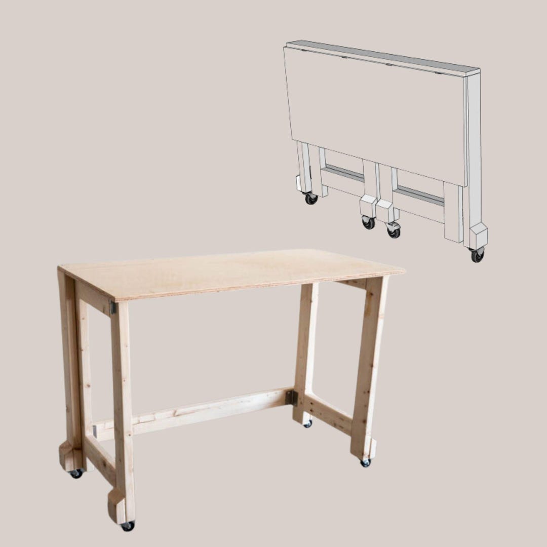 DIY Easy Folding Mobile Workbench Table on Castors Wheels Woodworking ...