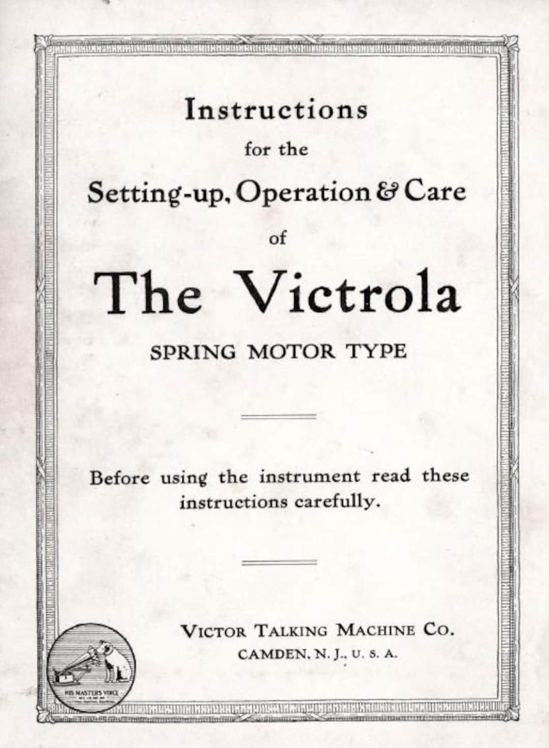Victrola Spring Motor PDF Instruction Manual for Phonograph Portable ...