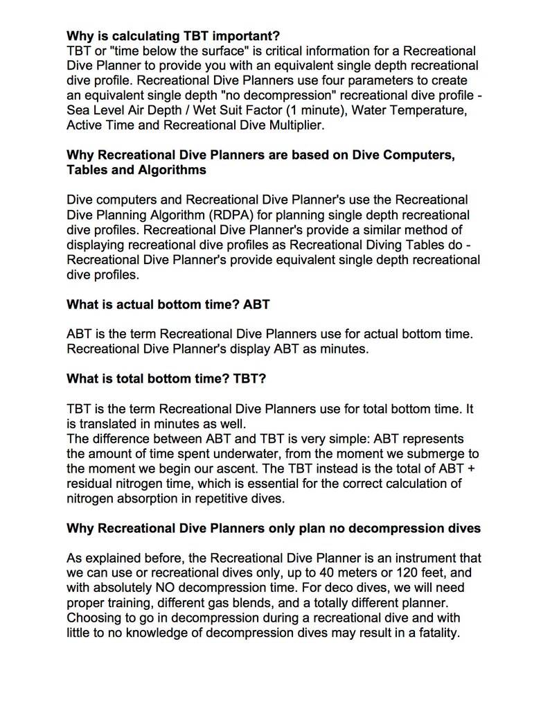 Recreational Diver Planner PADI Handout With Practise Mock Exam Test Q ...