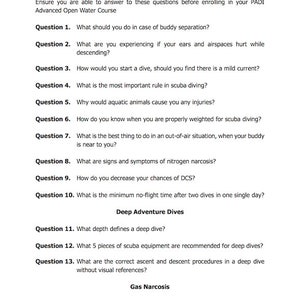 64 PADI Practise Advanced Open Water Diver Certification Practise Mock ...