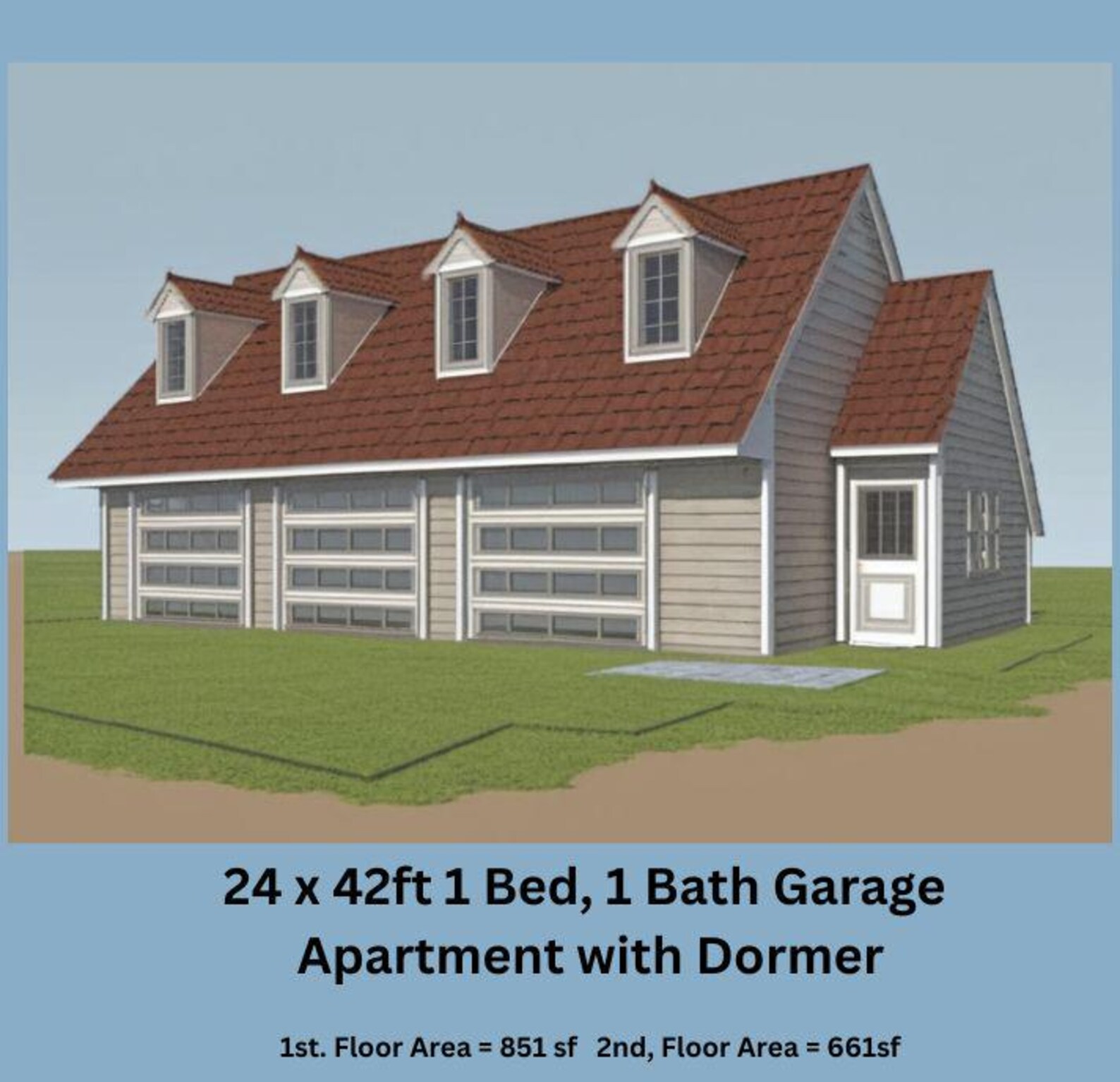 24x31ft 24x42ft 1 Bed, 1 Bath 3 Car Garage Two Story Apartment Saltbox ...
