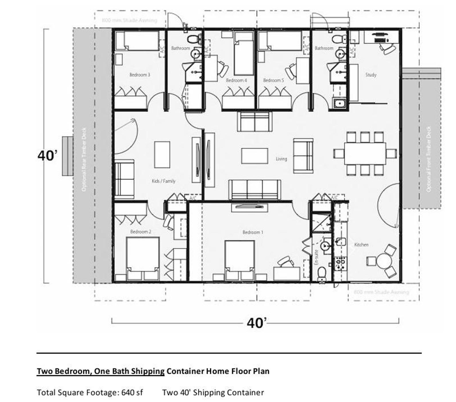 DIY 20' / 40' Shipping Container Home Floorplans Tiny Guest House Cabin ...