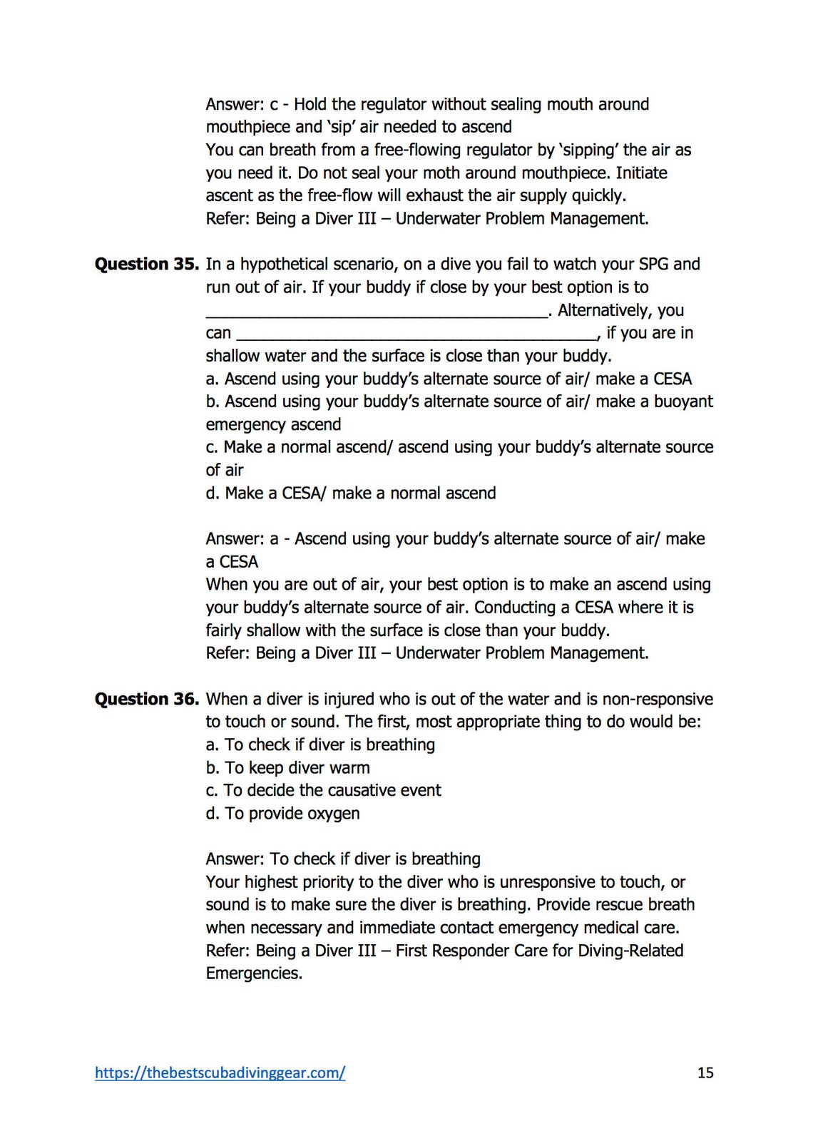 PADI Open Water Diver Certification Practise Mock Exam Test With ...
