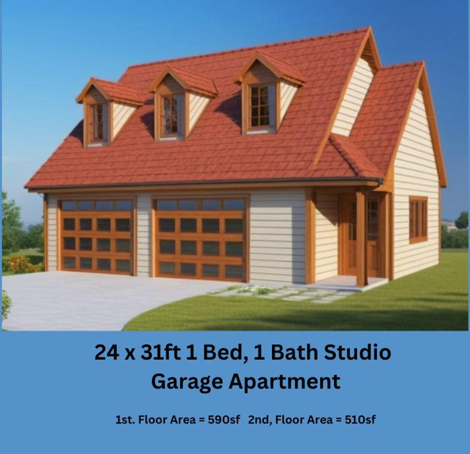 24x31ft 24x42ft 1 Bed, 1 Bath 3 Car Garage Two Story Apartment Saltbox ...