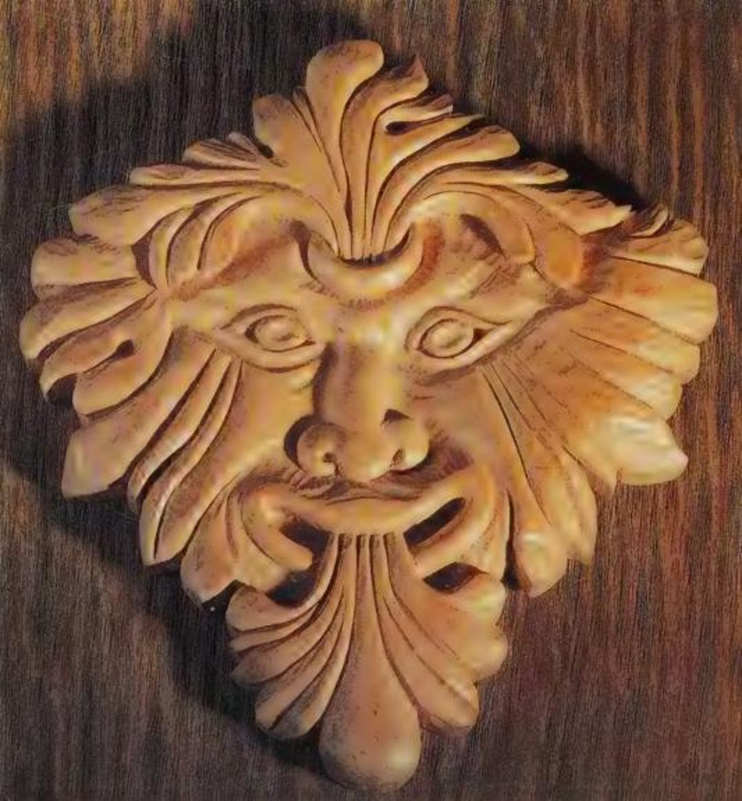 3 DIY Green Man Fool Masks Wood Carving Man Wall Art Cave Gift ...