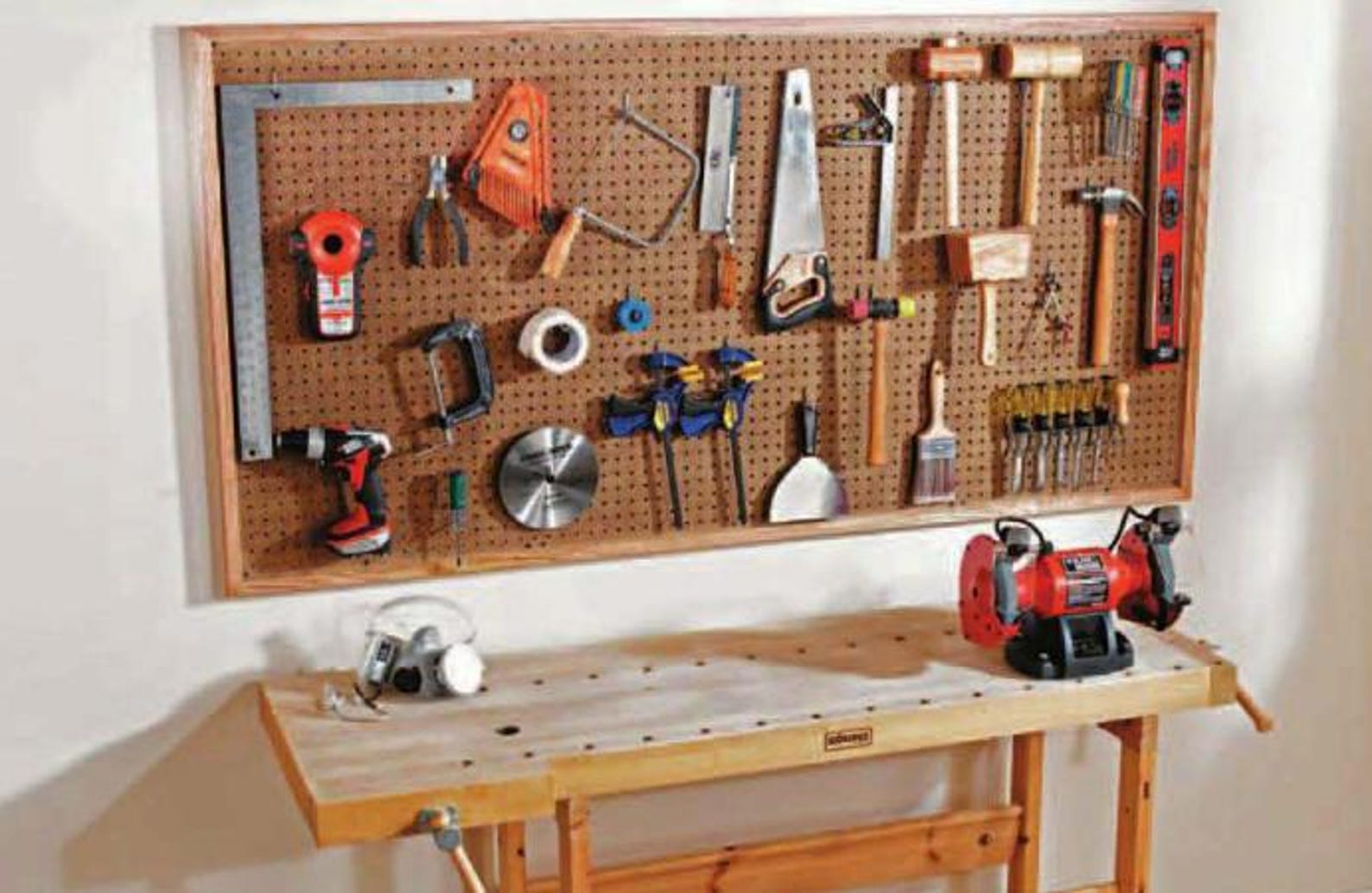 DIY Custom Pegboard Garage Wall Hanging Tool Storage Power Tool ...