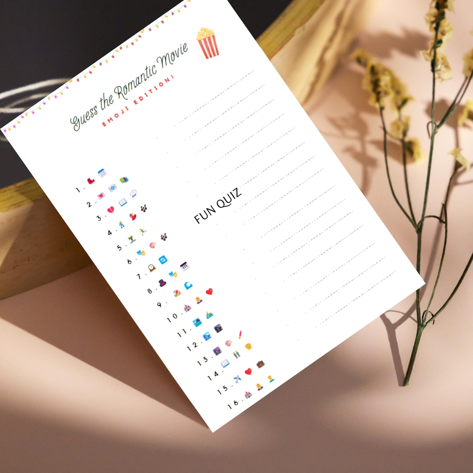 Valentines Day Romantic Movie Emoji Quiz Party Game Pictionary Picture ...