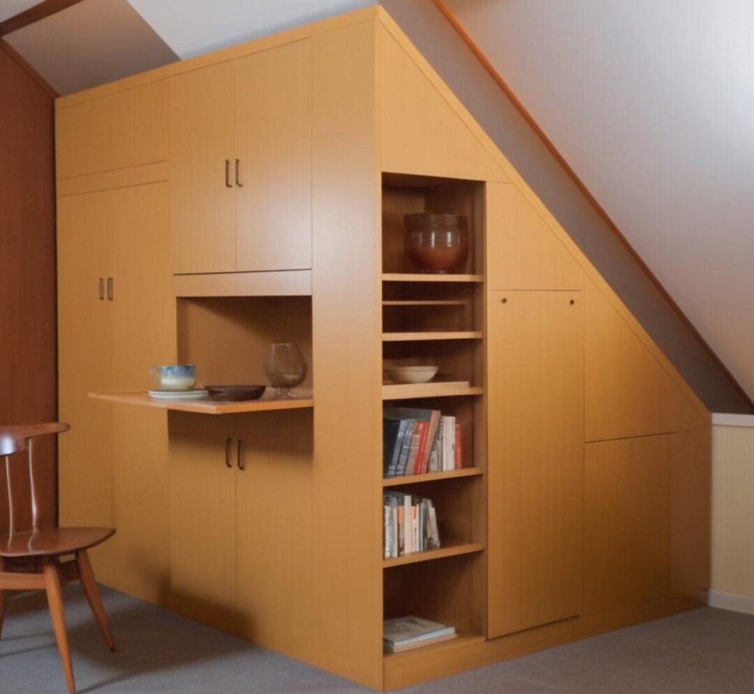 DIY Easy Attic Cabinetry Utility Cupboard ADU Midcentury Modern Drawers ...