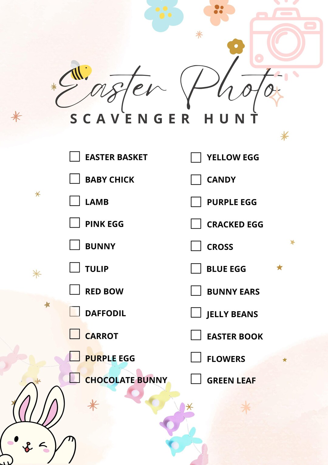 2025 Easter Spring Photo Scavenger Hunt Kids Printable Party Game Print ...
