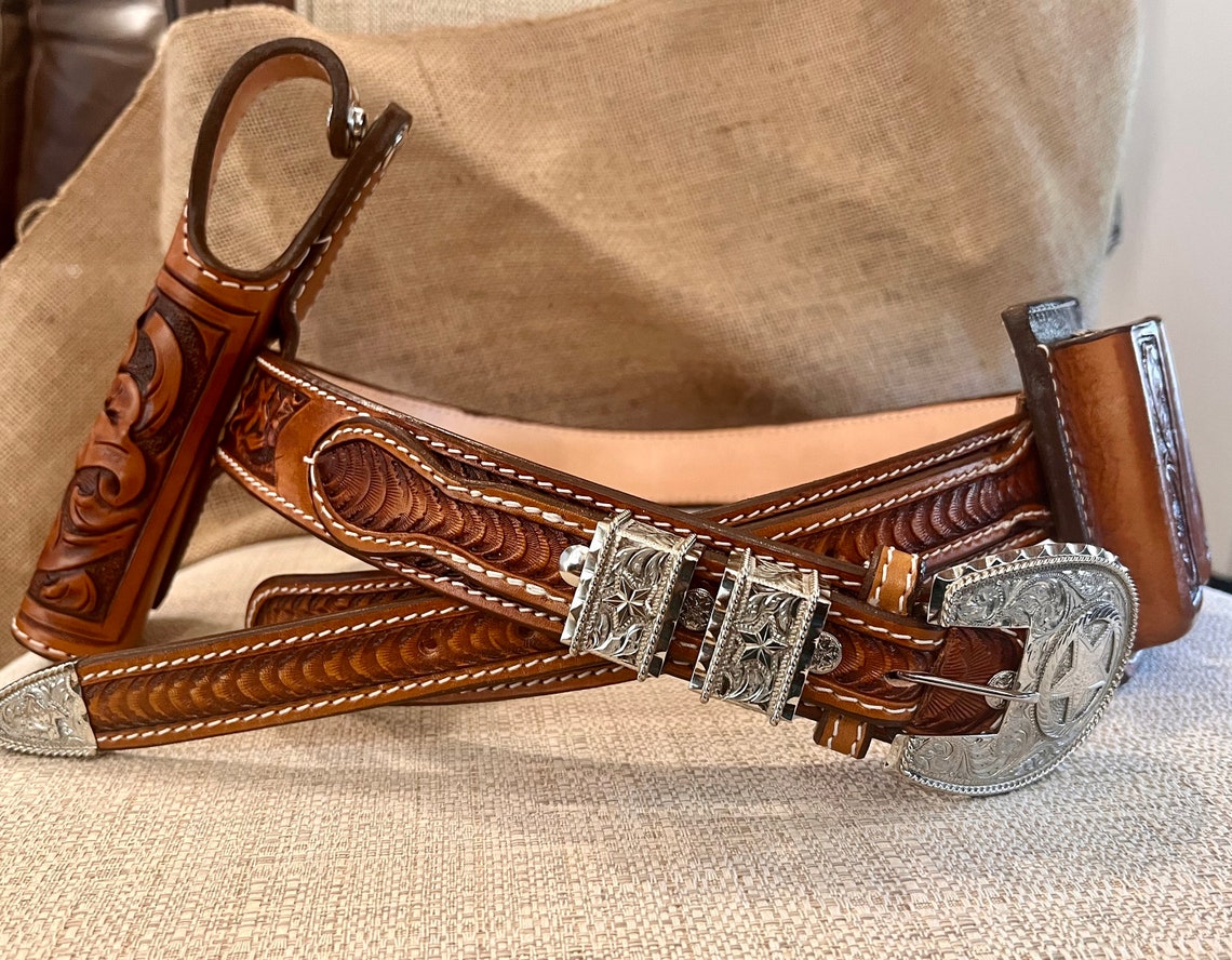 Texas Ranger Duty Belt (hand Tooled Leather) - Etsy