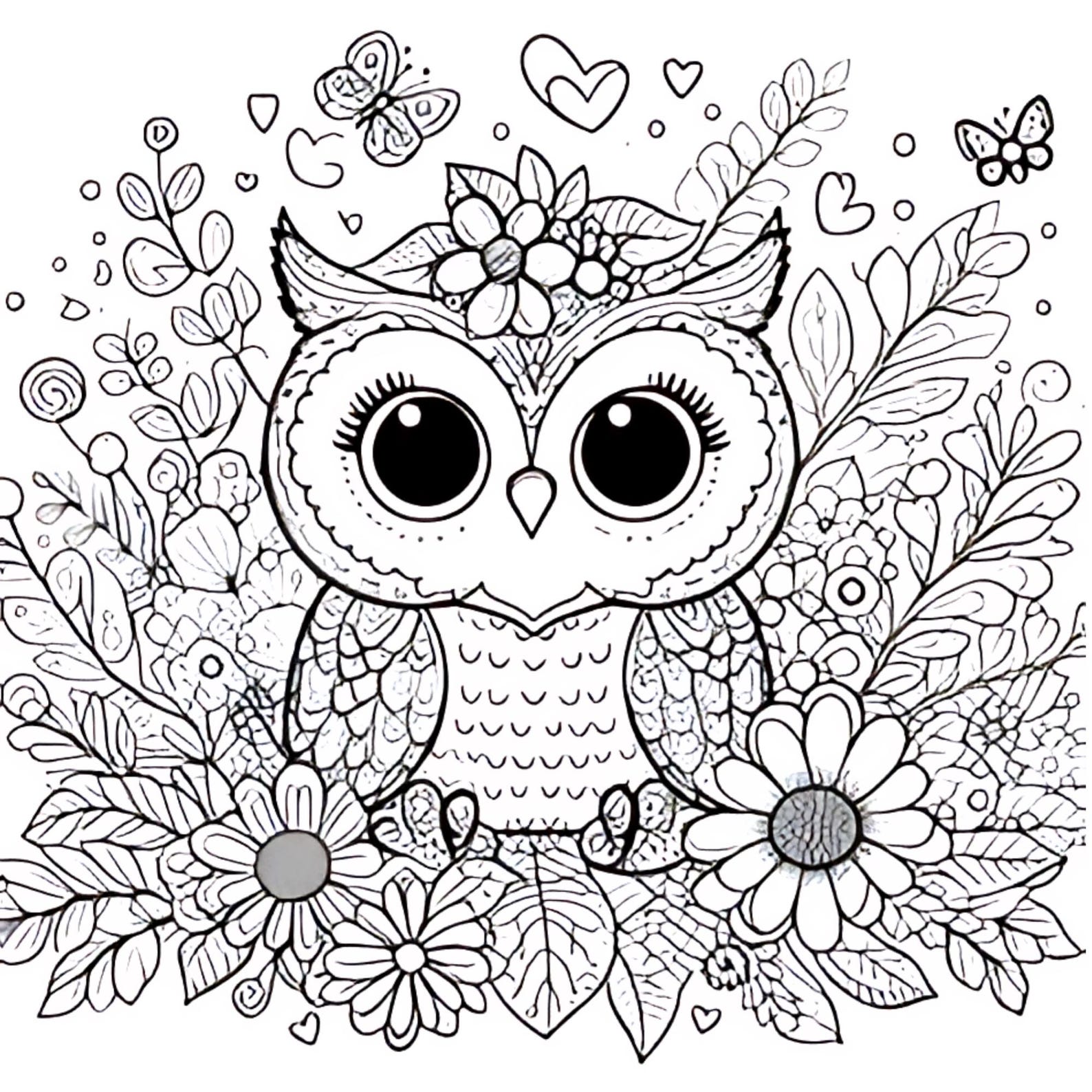 Whimsical Owls Coloring Pages - Etsy