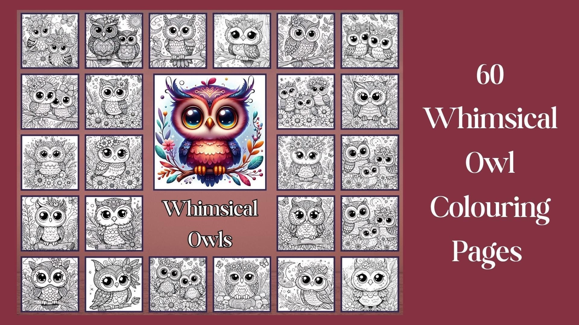 Whimsical Owls Coloring Pages - Etsy